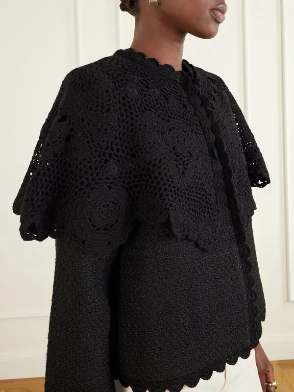 Sea Wright Cape-detailed Crochet-trimmed Bouclé Jacket