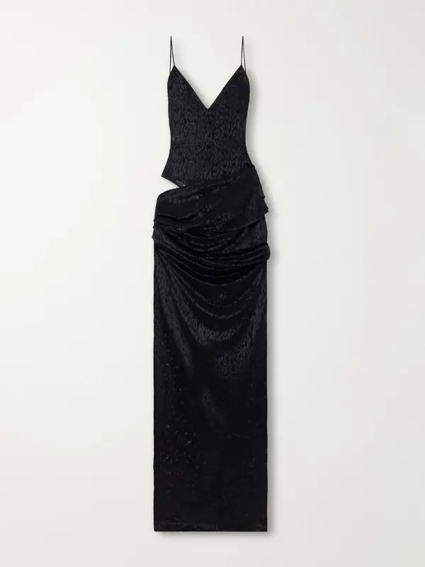 Alex Perry Bikini Asymmetric Draped Cut-out Leopard-print Lace Maxi Dress