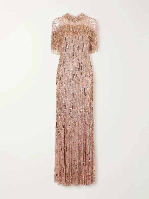 Jenny Packham Leia Cape-detailed Sequin-embellished Gown