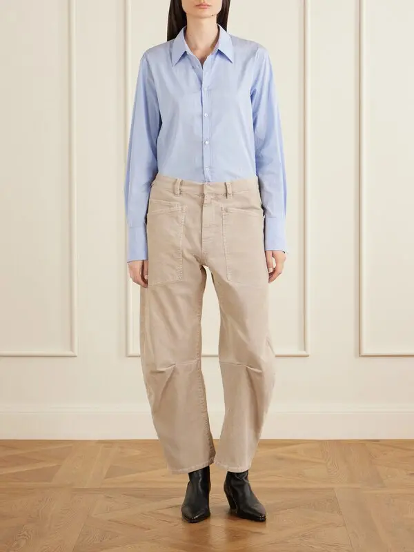 NILI LOTAN Shon Cotton-blend Twill Barrel-leg Pants - Neutrals