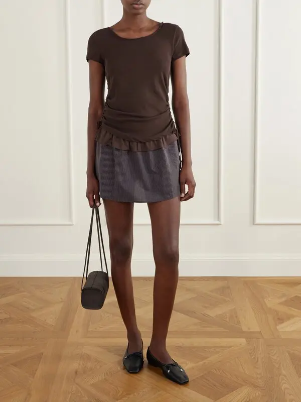 DEIJI STUDIOS Flounce Striped-organic Cotton Mini Skirt