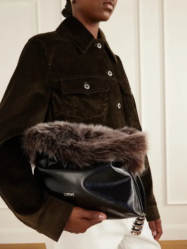 Loewe Flamenco Medium Shearling-trimmed Leather Clutch