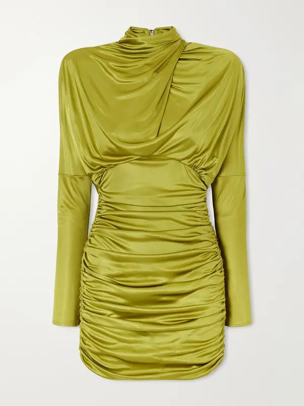 Balmain Open-back Draped Ruched-detail Satin Mini Dress