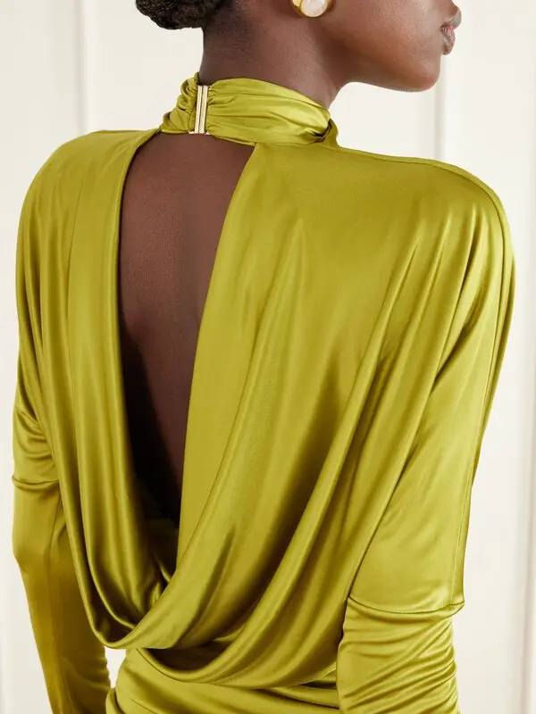 Balmain Open-back Draped Ruched-detail Satin Mini Dress