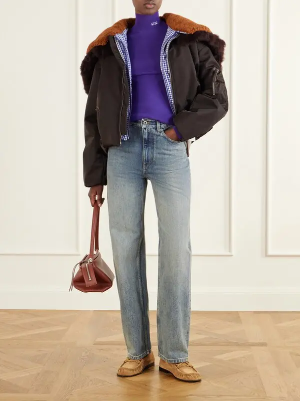 Loewe Shearling-trimmed Shell Bomber Jacket