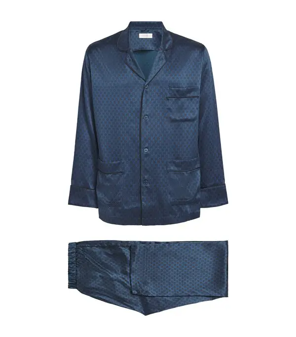 Olivia Von Halle Silk Twill Geometric Laurent Pyjama Set - Blue