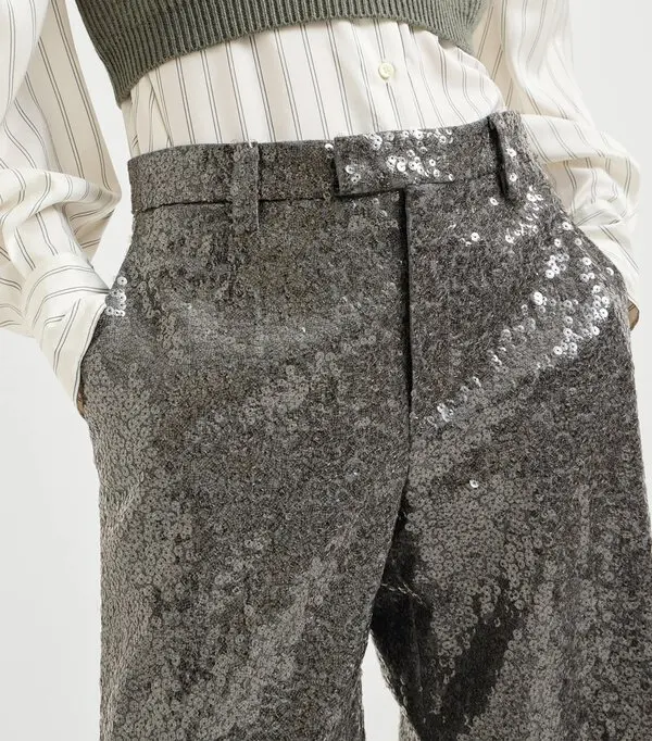 Brunello Cucinelli Virgin Wool Sequin Wide-leg Trousers