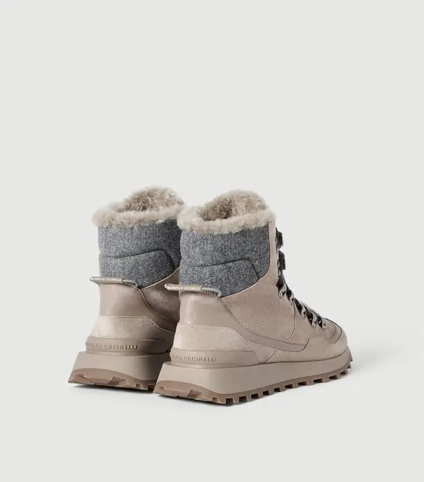 Brunello Cucinelli Suede Shearling-trim Hiking Boots