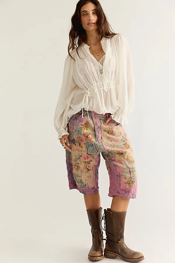 MAGNOLIA PEARL Floral Miner Denim Shorts - Multicolor