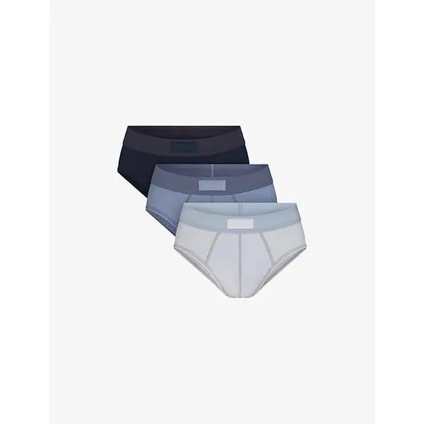SKIMS Logo-waistband Pack Of Three Cotton-jersey Briefs - Nimbus Multi