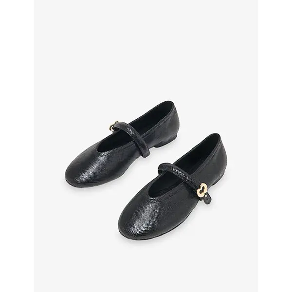 Maje Logo-buckle Lizard-embossed Leather Ballet Flats