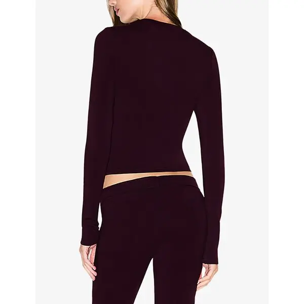SKIMS Long-sleeve Cotton-jersey T-shirt - Currant