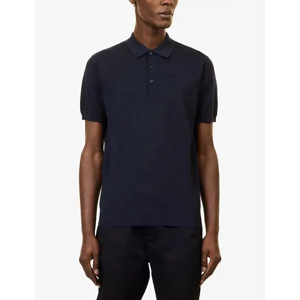 ARNE Ribbed-trim Cotton Polo Shirt - Navy
