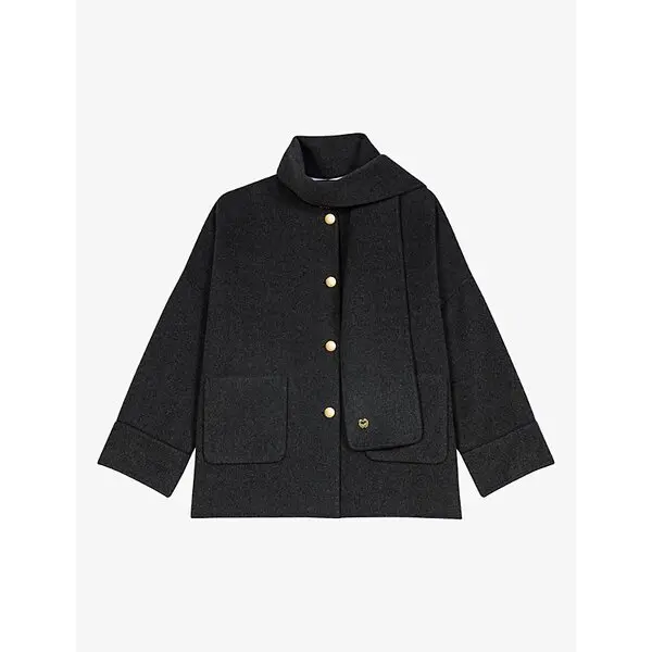 Maje Scarf-detail Boxy-fit Wool-blend Coat