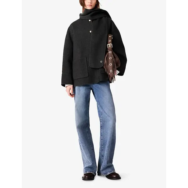 Maje Scarf-detail Boxy-fit Wool-blend Coat