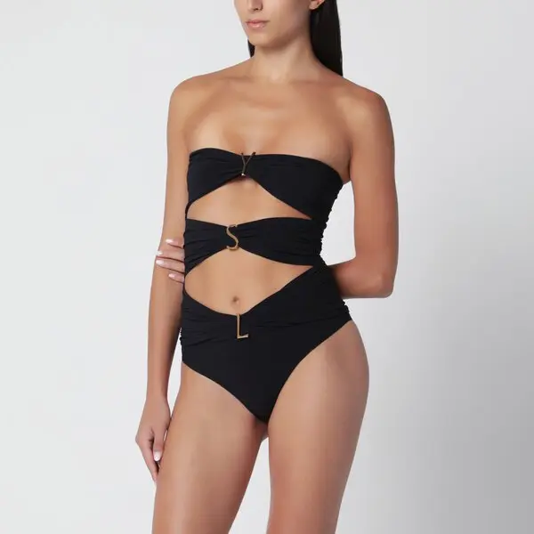 Saint Laurent Strapless Cut-out One-piece Swimsuit - Black