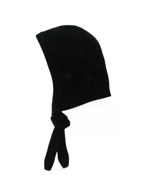 Soft Goat Ribbed-knit Tie-fastening Beanie Hat