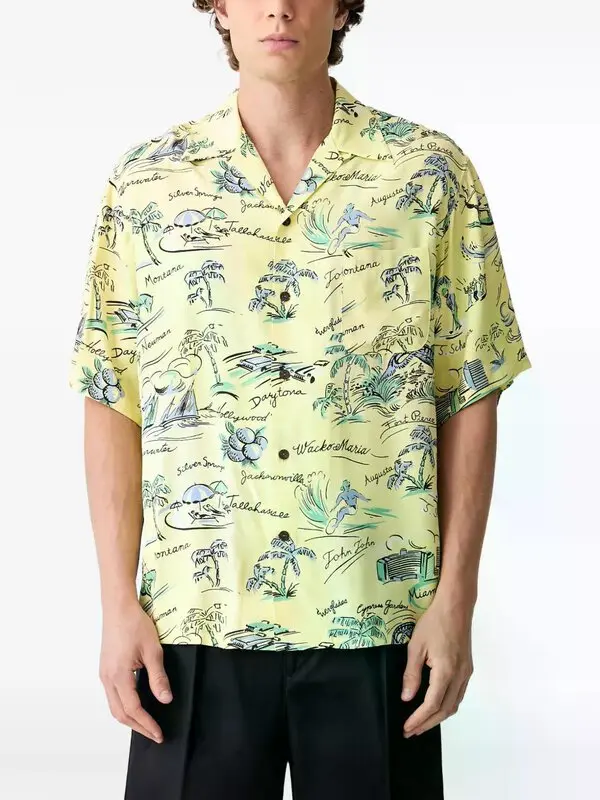 WACKO MARIA Graphic-print Short-sleeve Shirt - Yellow
