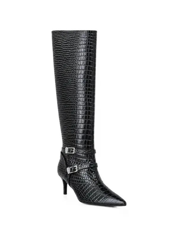 Philipp Plein Croc-effect Buckled Knee-high Boots