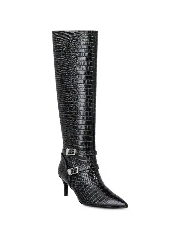 Philipp Plein Croc-effect Buckled Knee-high Boots - Black