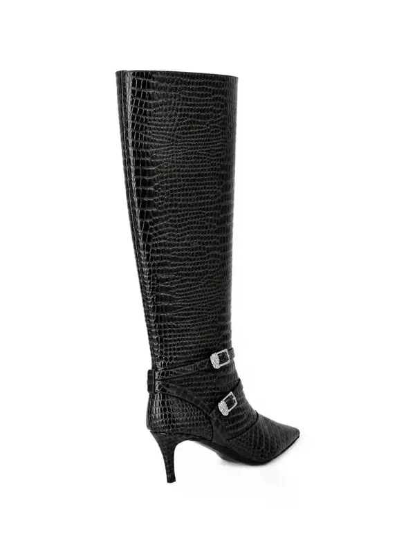 Philipp Plein Croc-effect Buckled Knee-high Boots