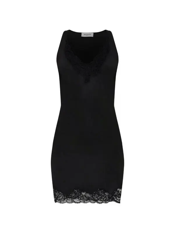 Balmain Lace-trim V-neck Dress - Black