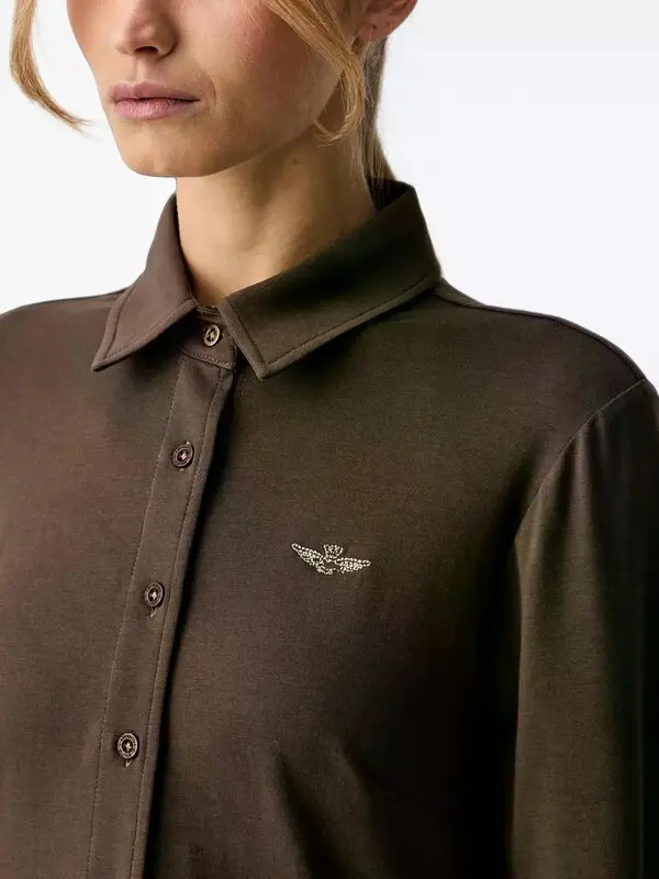 AERONAUTICA MILITARE Logo-embroidered Long-sleeve Shirt - Brown