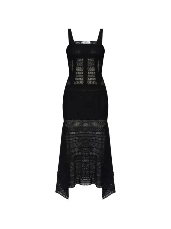 Alexander McQueen Asymmetric Lace-knit Midi Dress - Black