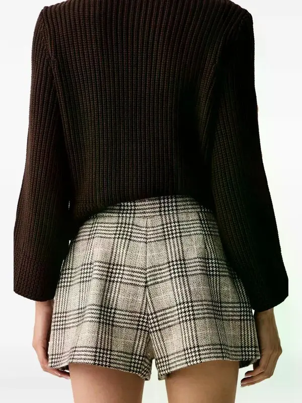 TWINSET Chequered Wool Cloth Shorts With Sequins