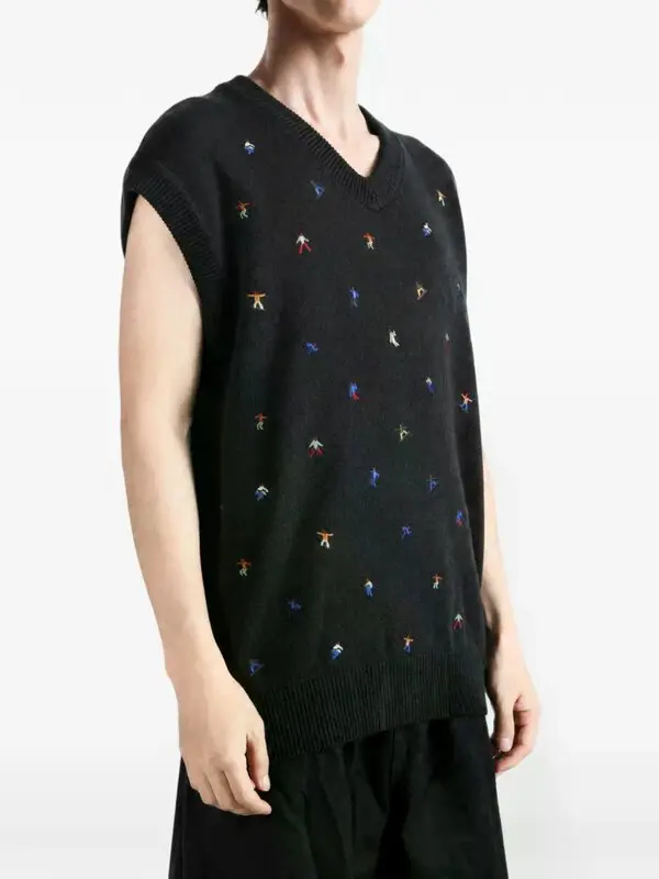 VOWELS Embroidered V-neck Vest