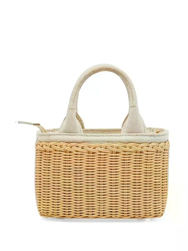 Prada Mini Wicker Canvas Tote Bag