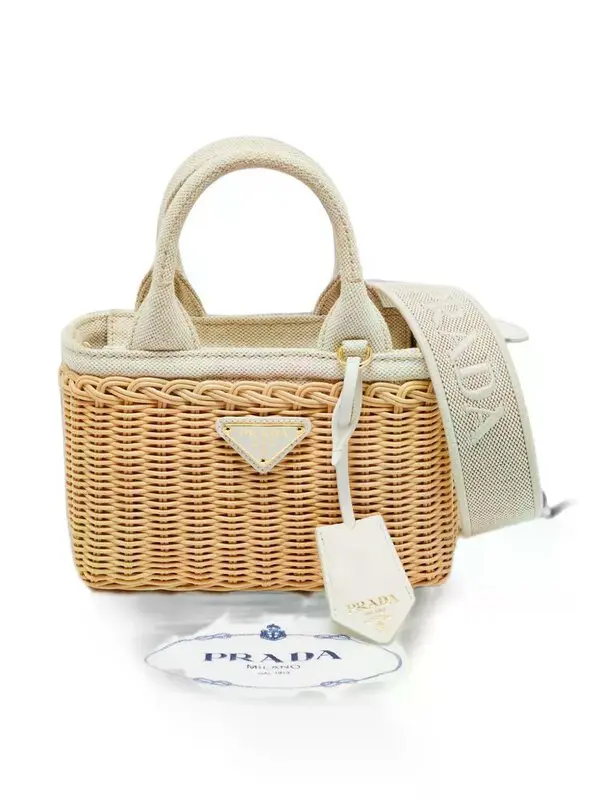 Prada Mini Wicker Canvas Tote Bag