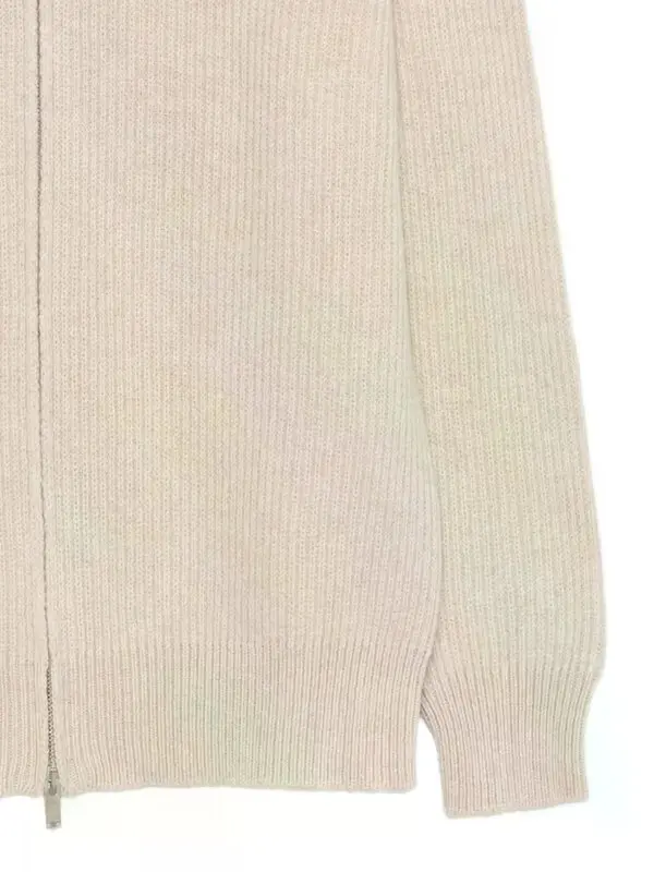 LARDINI Ribbed-knit Zip-up Cardigan