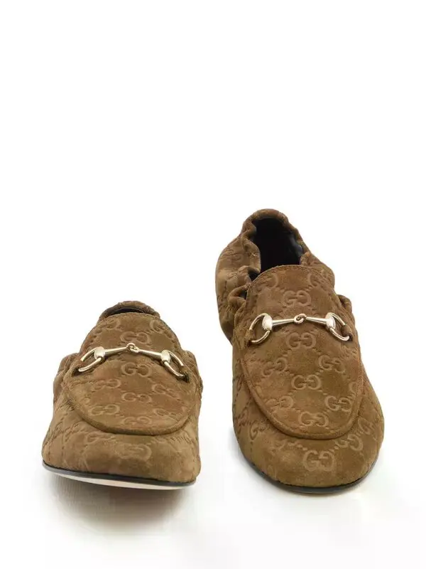 Gucci Horsebit Embossed-logo Leather Loafers - Brown