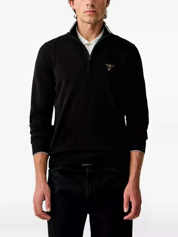 AERONAUTICA MILITARE Logo-embroidered Quarter-zip Sweater - Black