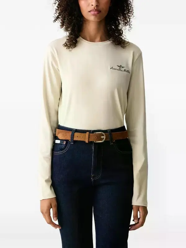 AERONAUTICA MILITARE Logo-embroidered Long-sleeve T-shirt - Neutrals