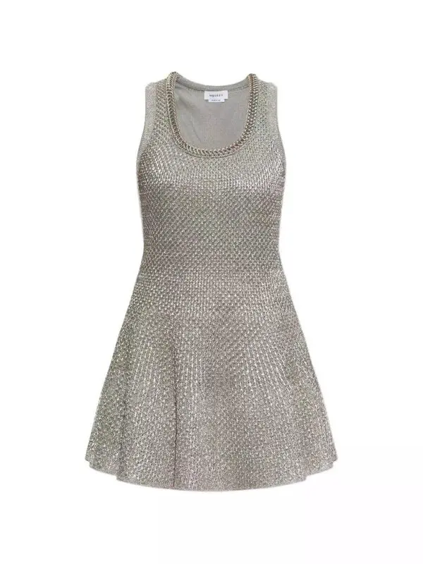 Alexander McQueen Chain-trimmed Metallic-knit Mini Dress - Silver
