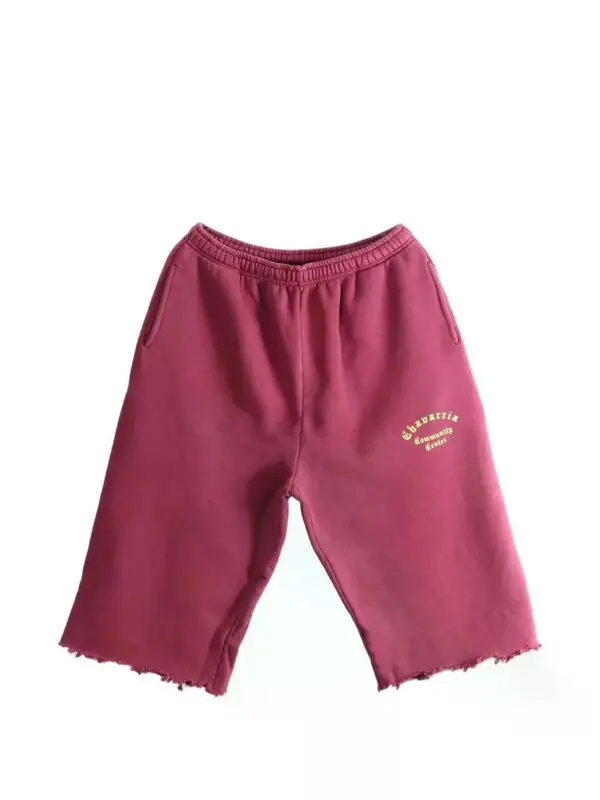 WILLY CHAVARRIA Logo-print Frayed-edge Track Shorts