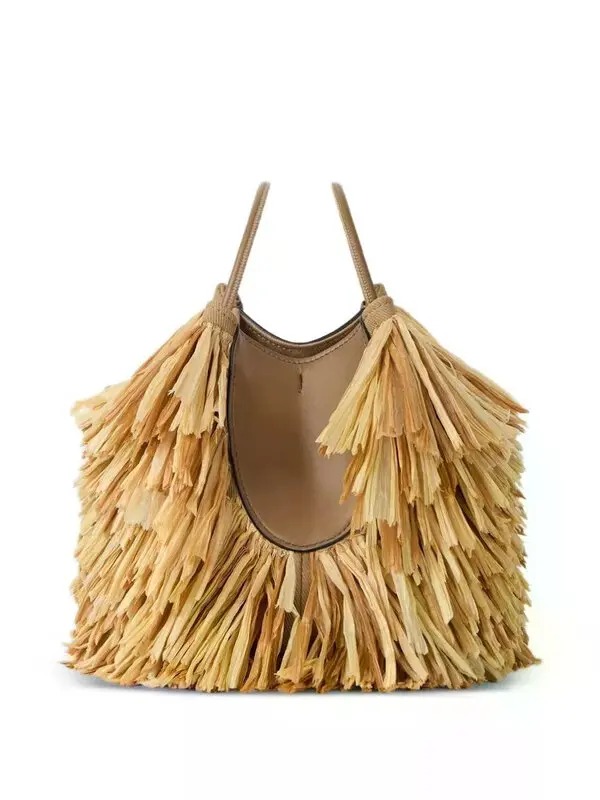 Givenchy Nano Facet Tote Bag In Raffia With Fringes