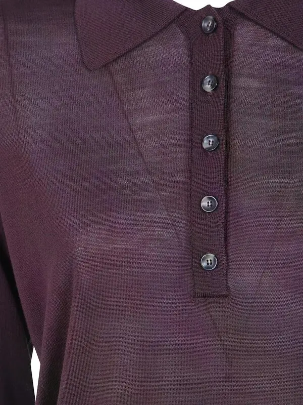 NUUR Button-down Polo-collar Top - Purple