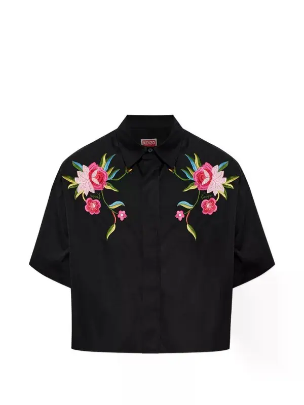 Kenzo Wildflower Floral-embroidered Short-sleeve Shirt - Black