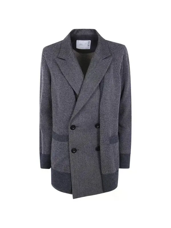 Sacai Herringbone-knit Double-breasted Cardigan