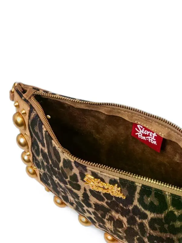 SECRET PON-PON Tatiana Leopard-print Studded Shoulder Bag - Brown