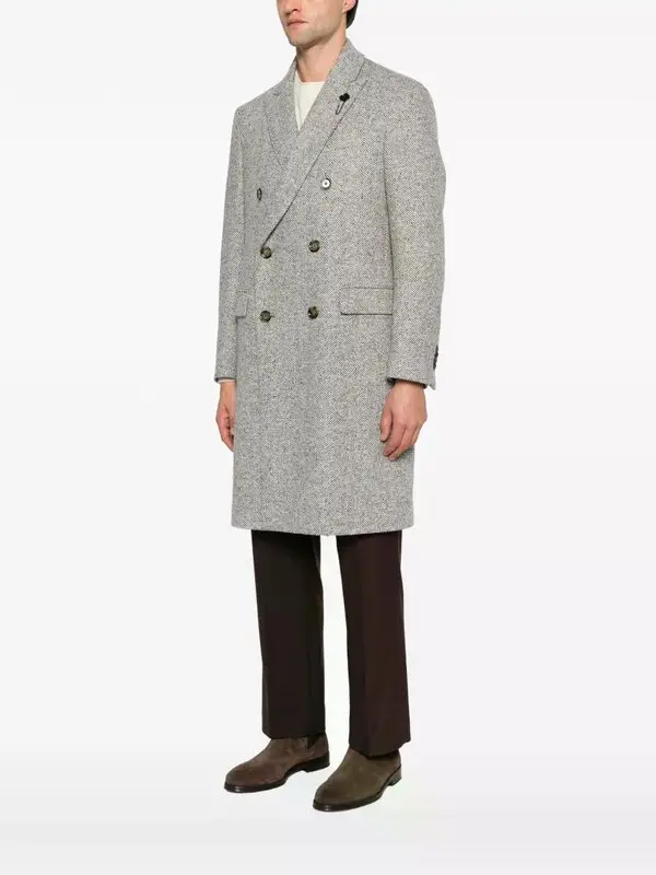 LARDINI Double-breasted Herringbone-tweed Coat
