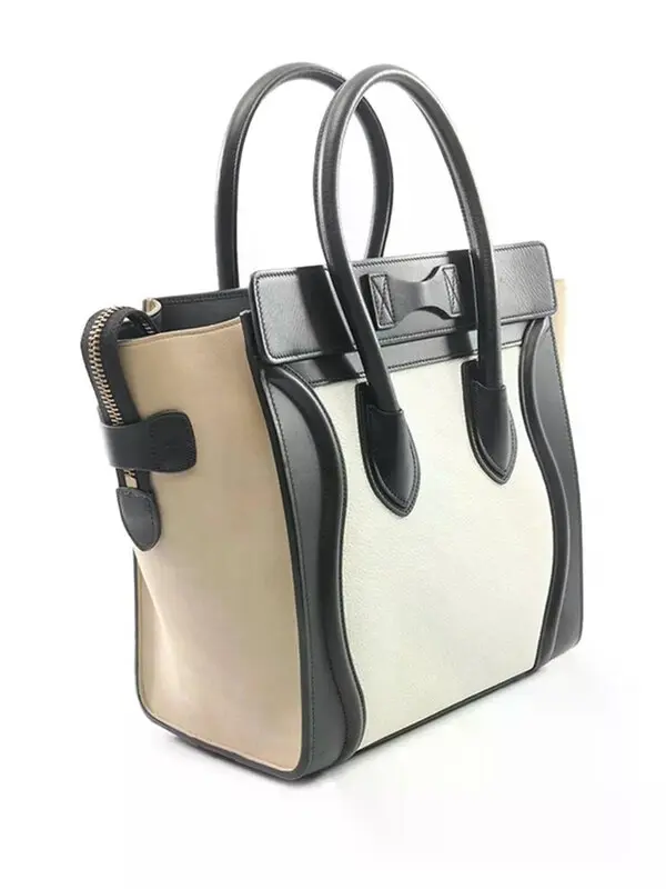 Celine 2010-2026 Micro Tricolor Leather Luggage Tote Handbag - White