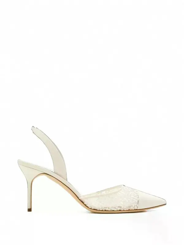 Manolo Blahnik Capsli Lace-panelled Slingback Pumps - White