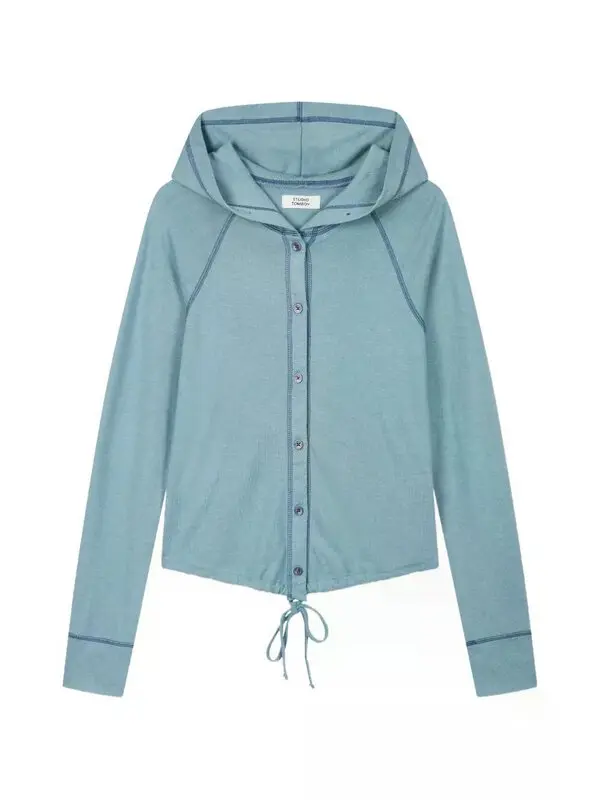 STUDIO TOMBOY Drawstring Hooded Cardigan - Blue