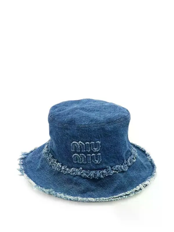 Miu Miu Distressed Denim Bucket Hat - Blue