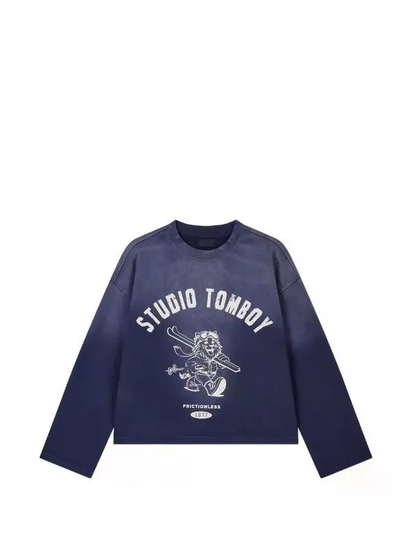 STUDIO TOMBOY Graphic-print Cotton T-shirt - Blue
