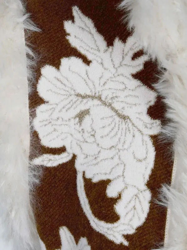 FORTE_FORTE Floral Embroidered Faux Fur Vest With Shawl Collar - Beige